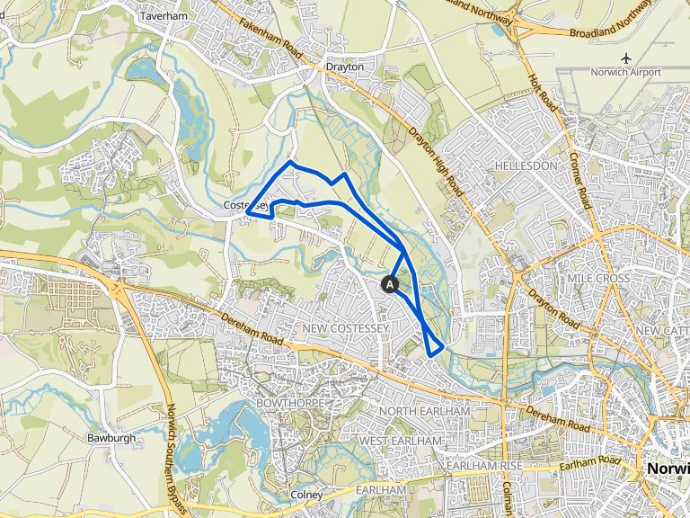 Hellesdon Station & Costessey loop em Marriot's Way | caminhada | Komoot